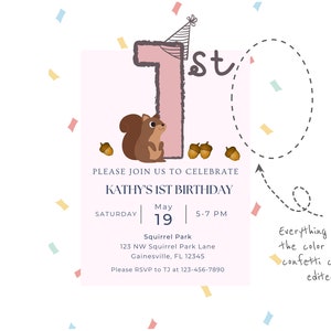 Confetti Squirrel Any Age Birthday Editable Invitation| 5x7| Easy Edit ...