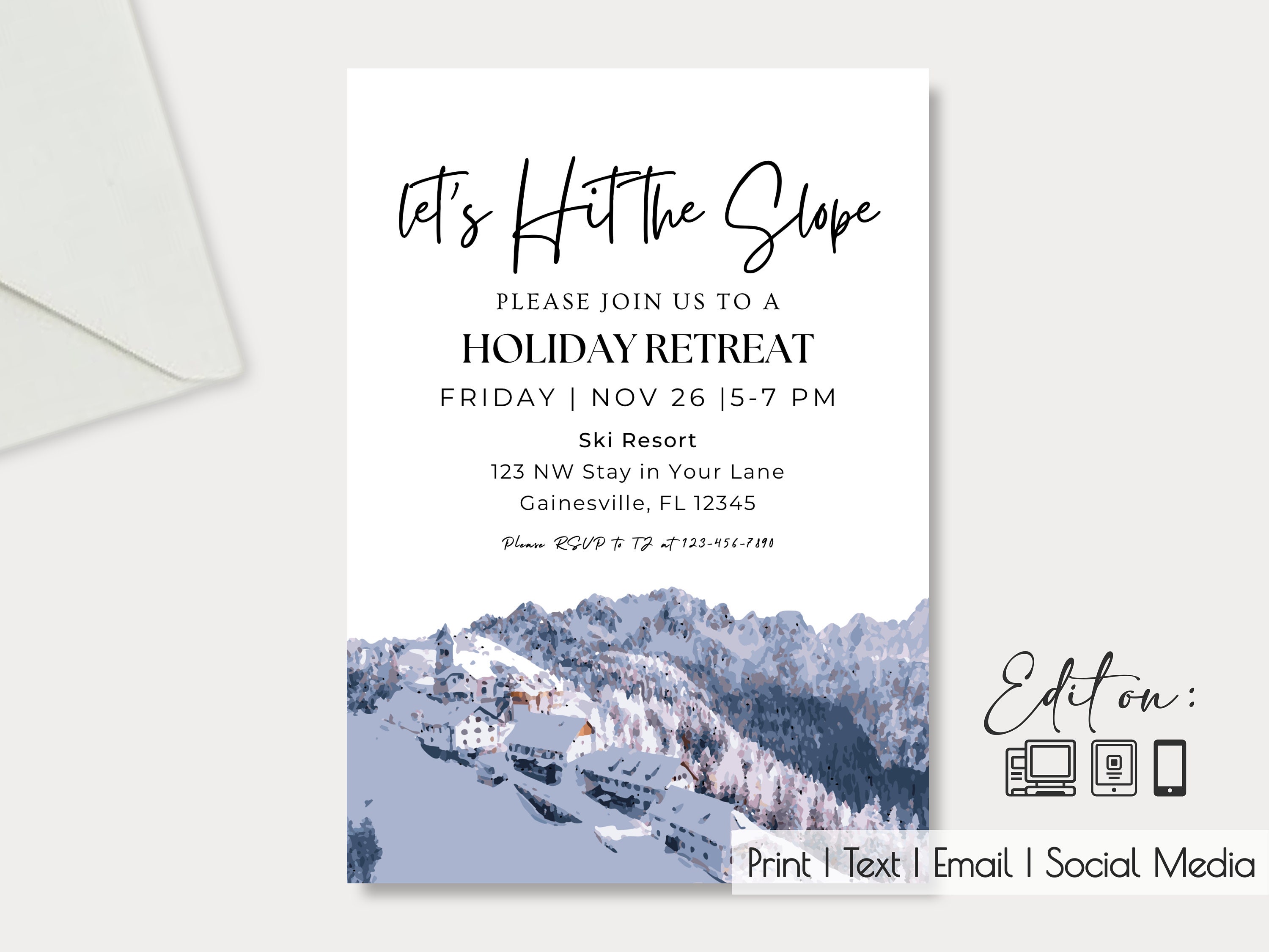 Ski Village Editable Invitation Ski Birthday Ski Events Ski Theme Party ...