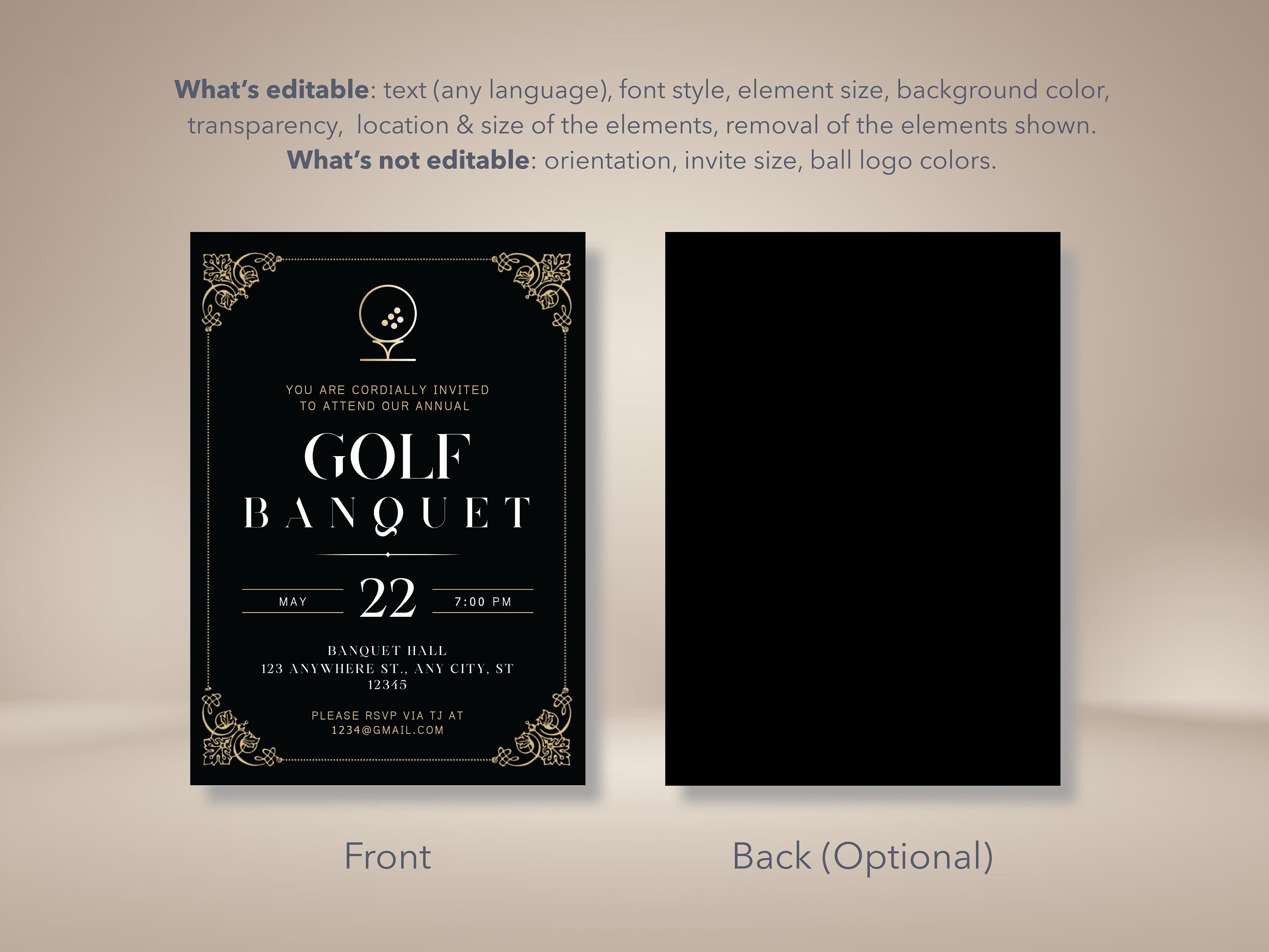 Elegant Golf Editable Invite 5x7 Golf Banquet Formal Sport Event Invite ...