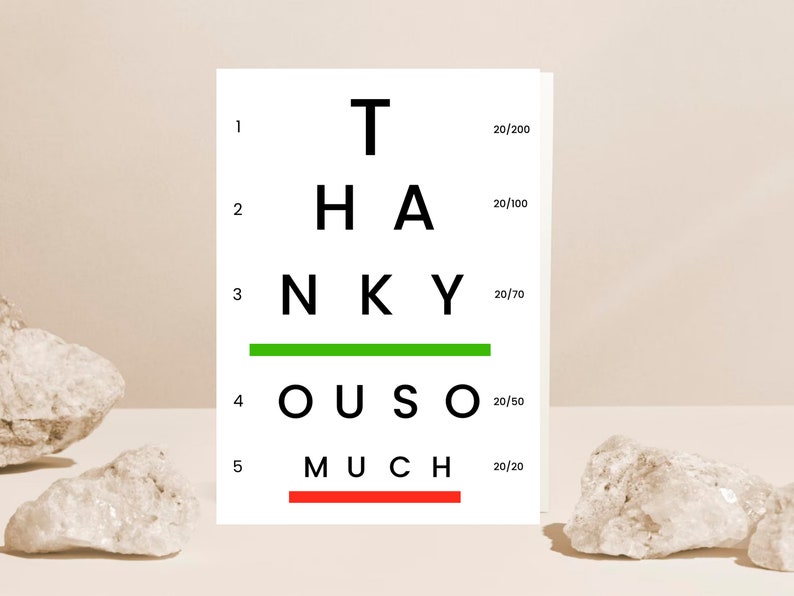 Printable Eye Chart Thank You Card Eye Doctor Card Card for - Etsy ...