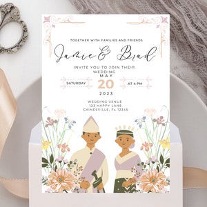 Indonesian Traditional Costume Wedding Invitation Editable Template ...
