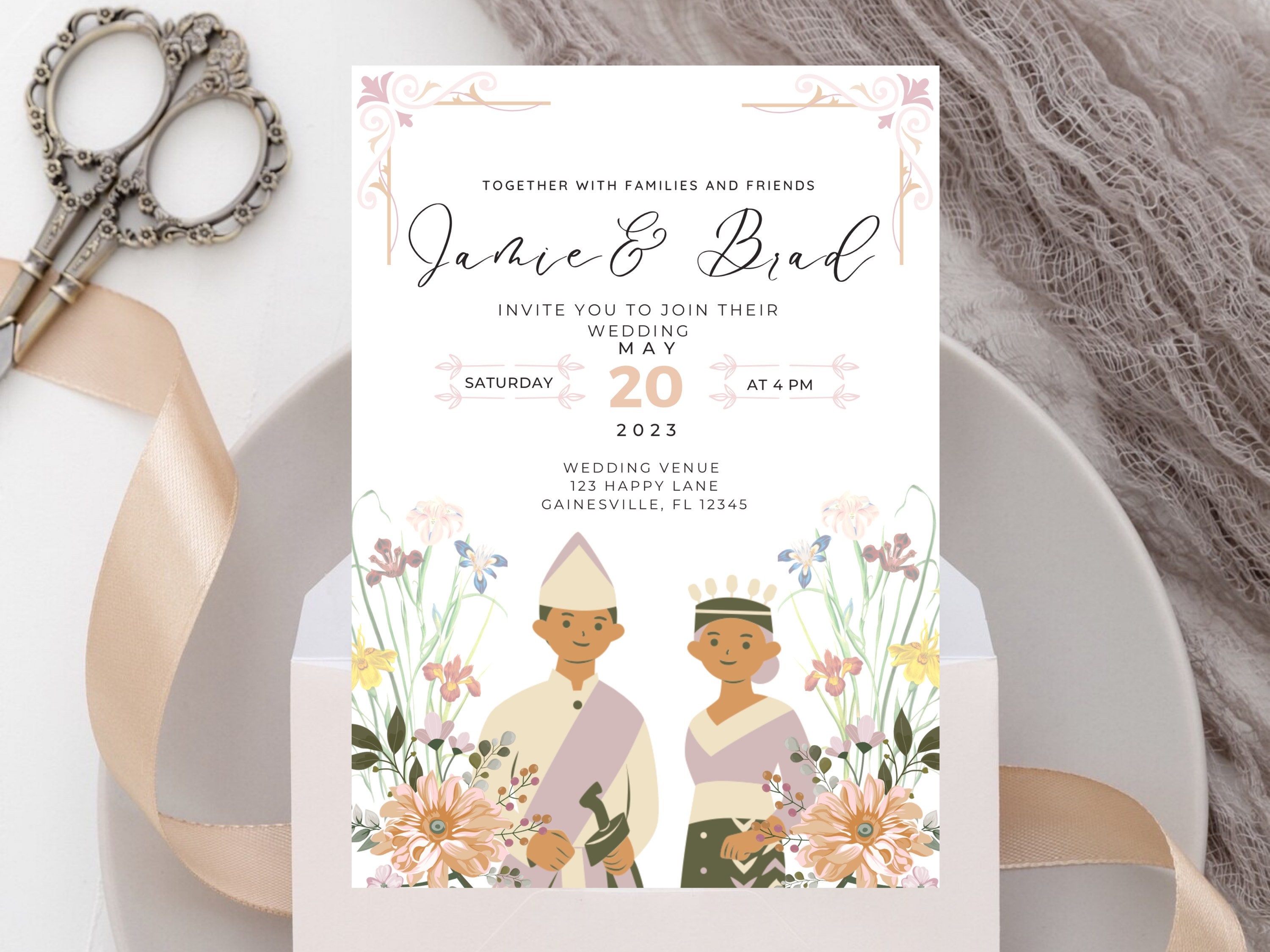 Indonesian Traditional Costume Wedding Invitation Editable Template ...