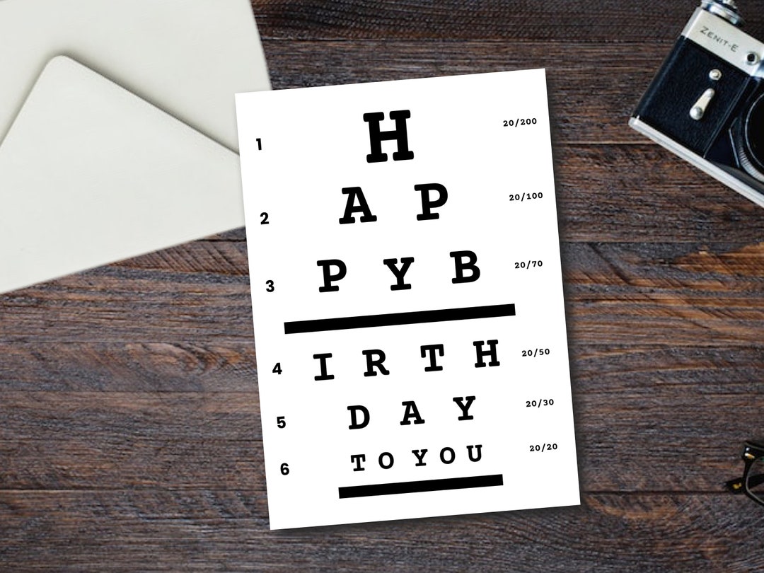 Printable Eye Chart Birthday Card| Fun Pun Card| Card for Optometrist ...