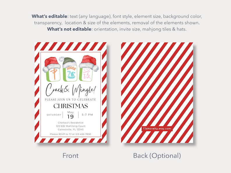 Holiday Mahjong Party Editable Invitation Mahjong Party Tournament ...