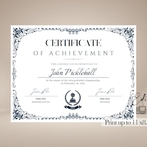 Pickleball Printable Award Certification Editable Template| Letter-size ...