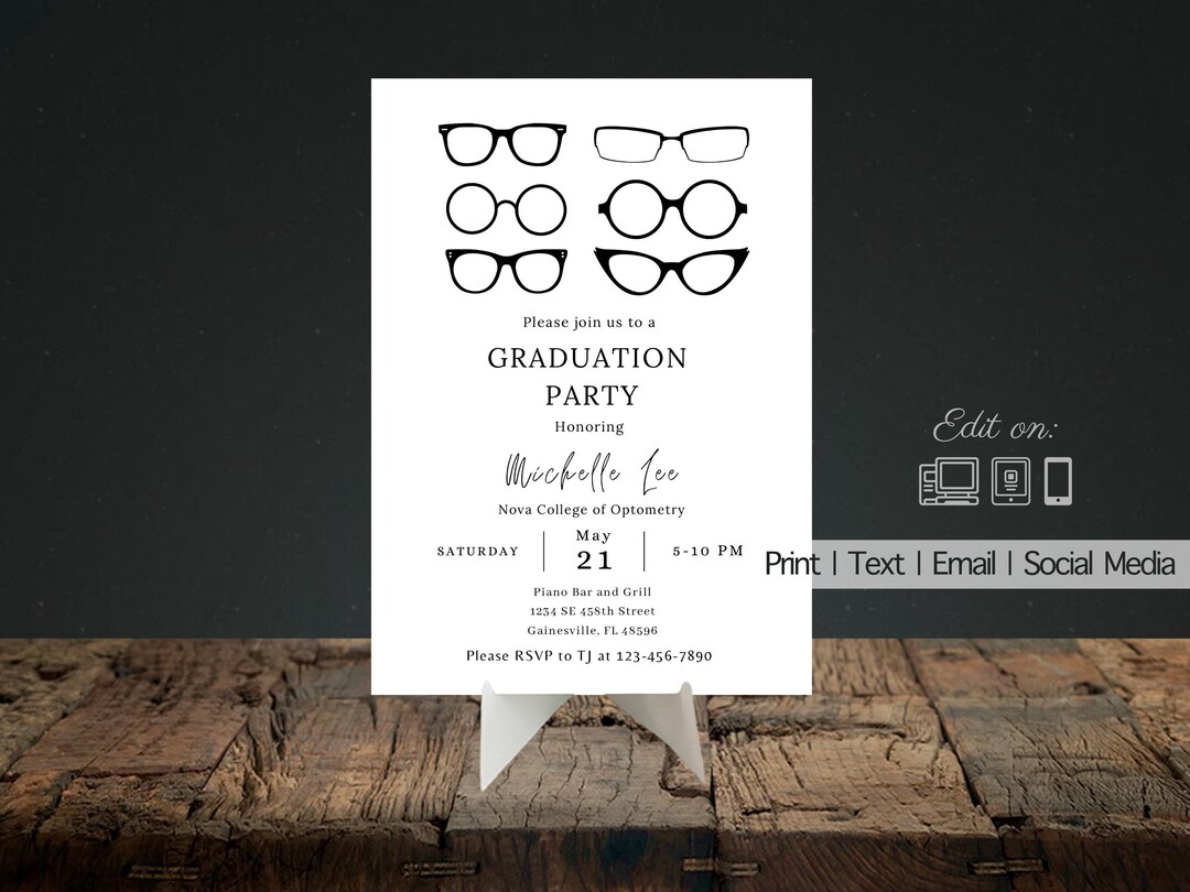 Glasses Optometry Graduation Editable Invitation| Graduation ...