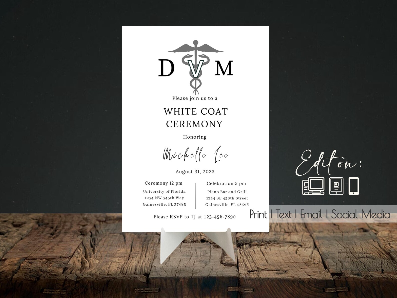 Editable Vet DVM Event Invitation Template| Veterinary Graduation ...