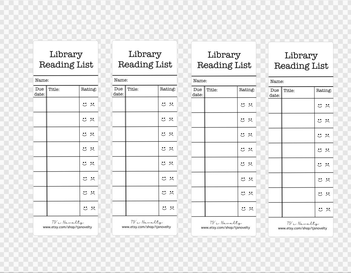 Library Card Book Marks PNG Editable SVG Unlimited Print - Etsy