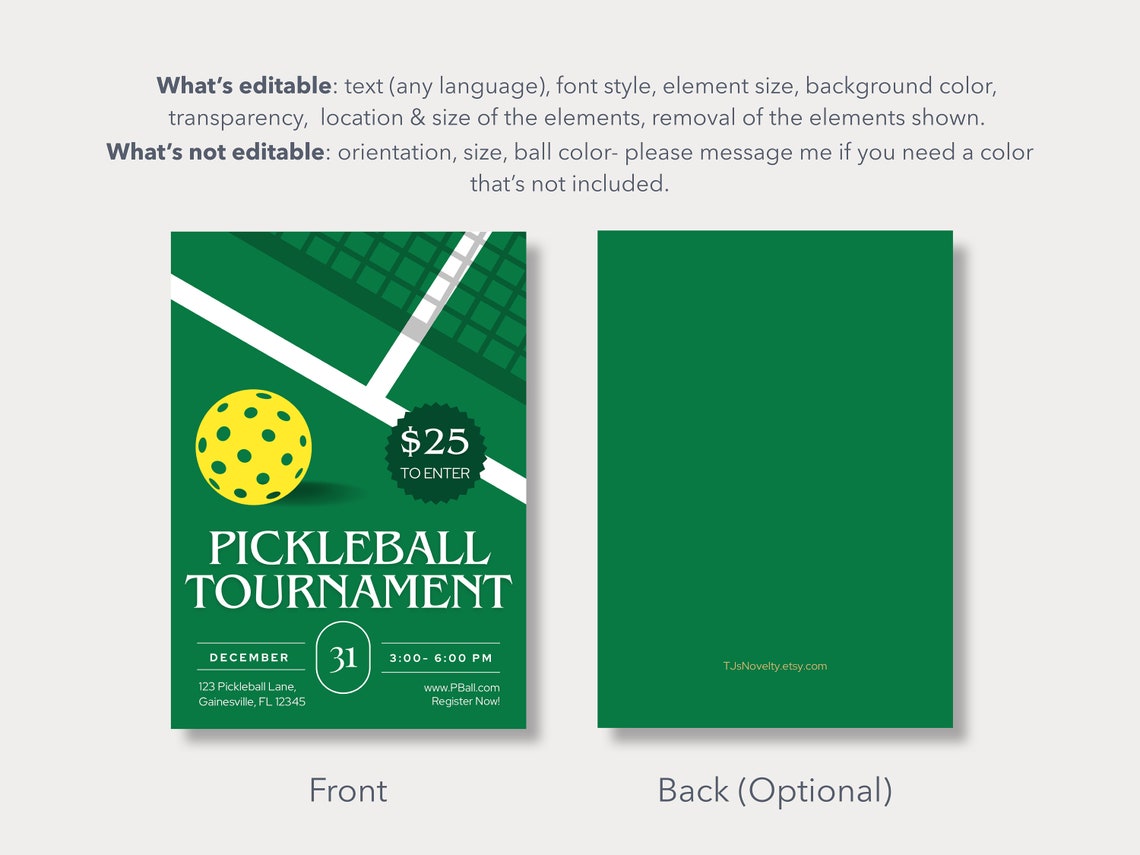 Pickleball Tournament Editable Flyer Office Business Pickleball Match ...