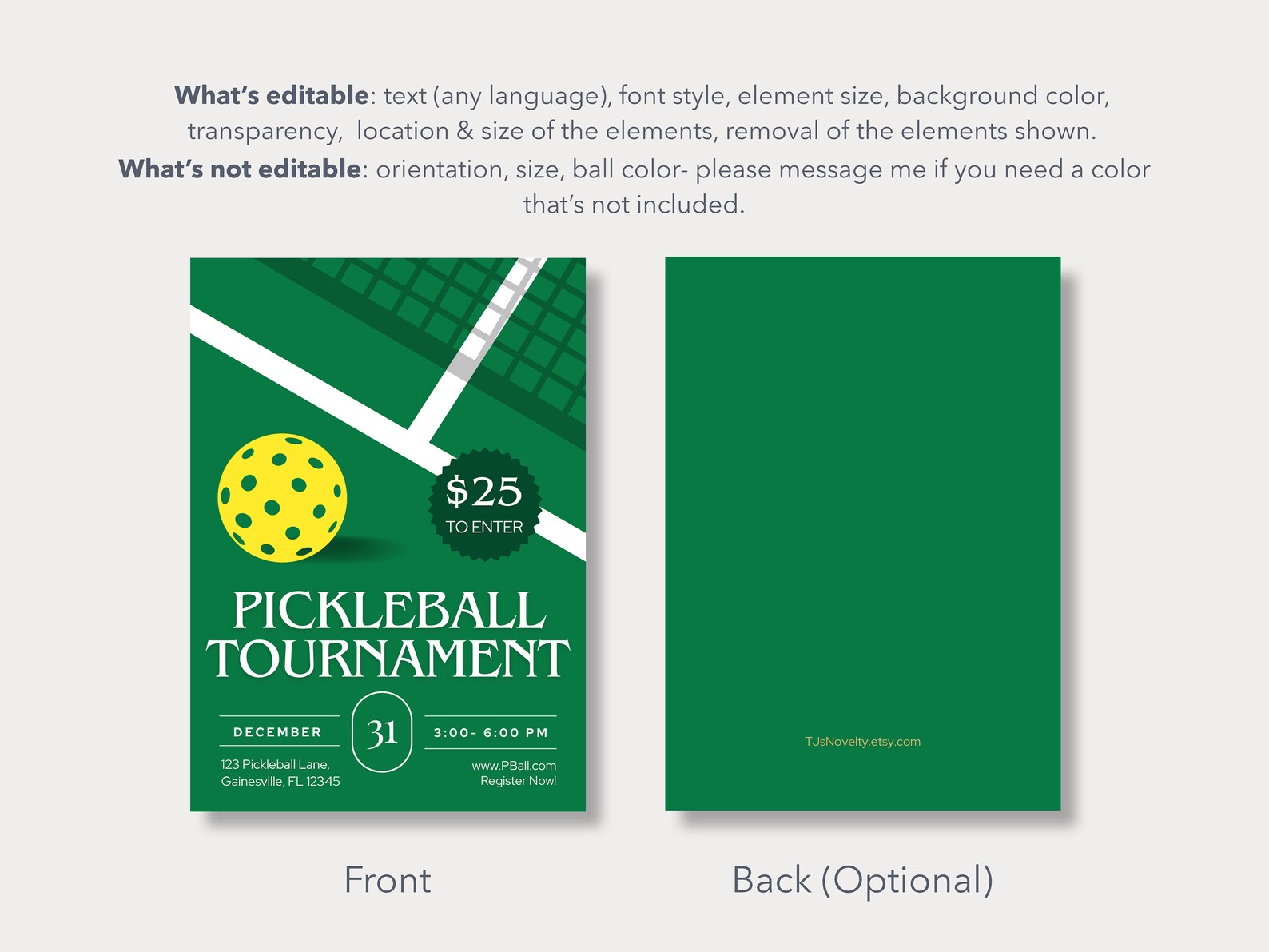 Pickleball Tournament Editable Flyer Office Business Pickleball Match ...