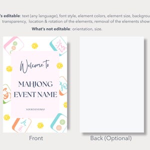 Mahjong Welcome Sign Editable Template 24x36"| Mahjong Social ...