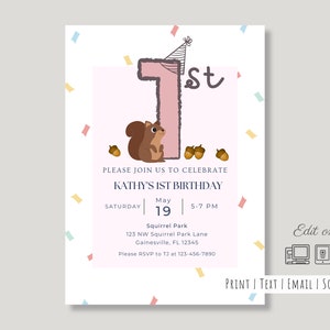 Confetti Squirrel Any Age Birthday Editable Invitation| 5x7| Easy Edit ...
