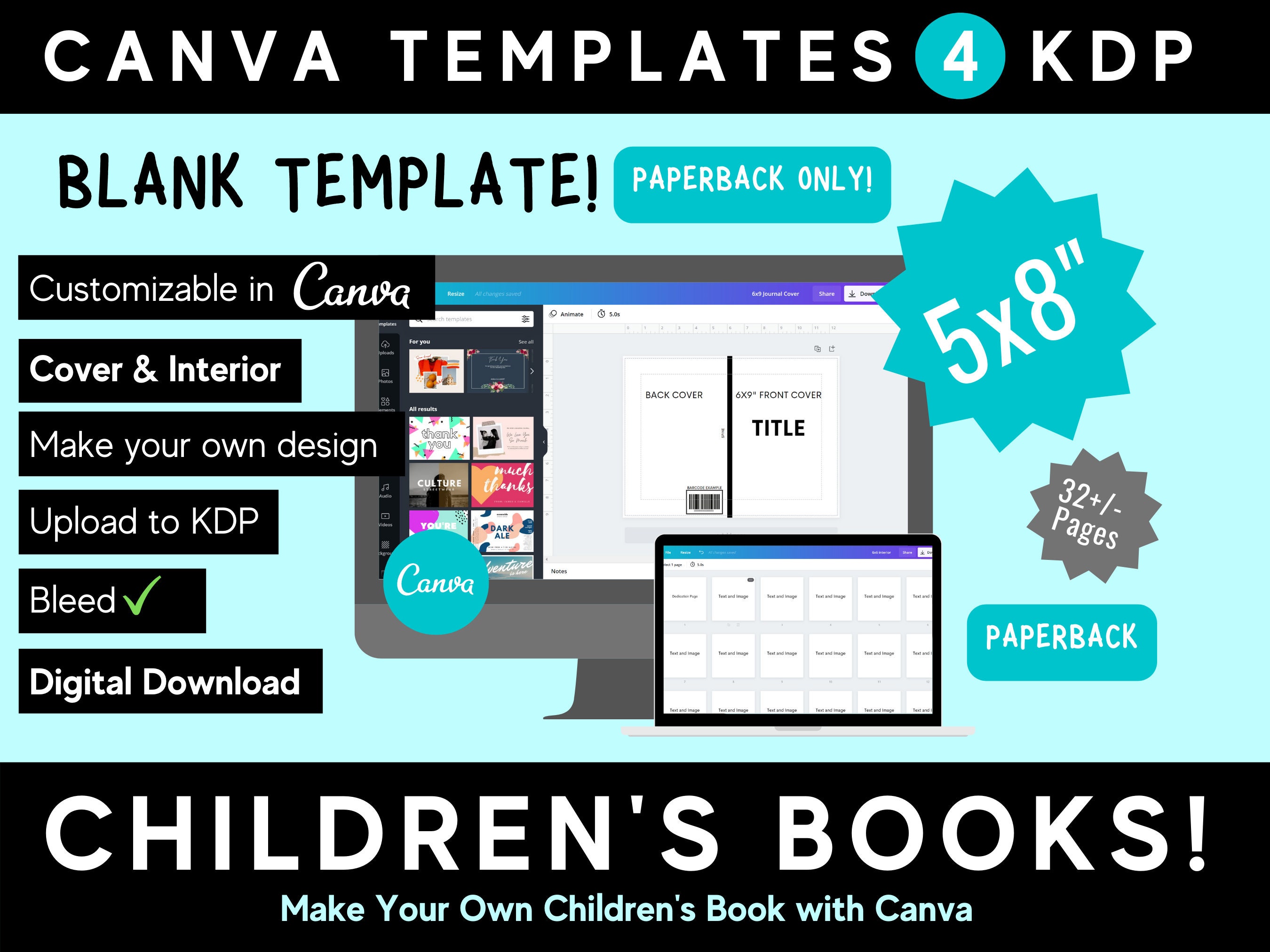 5x8" Children's Book Blank Canva Template for Amazon KDP Paperback Book ...