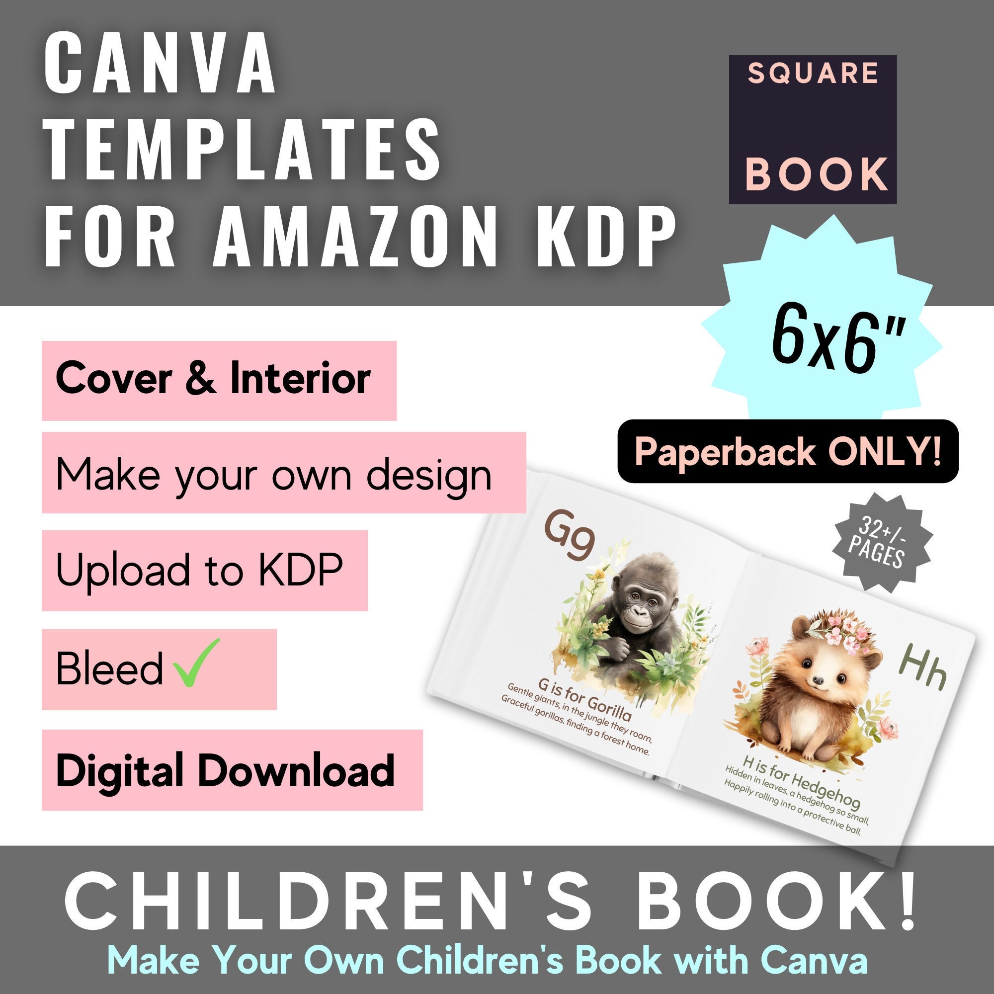 Children's Picture Book Canva Template for Amazon KDP 6x6 Edible Book ...