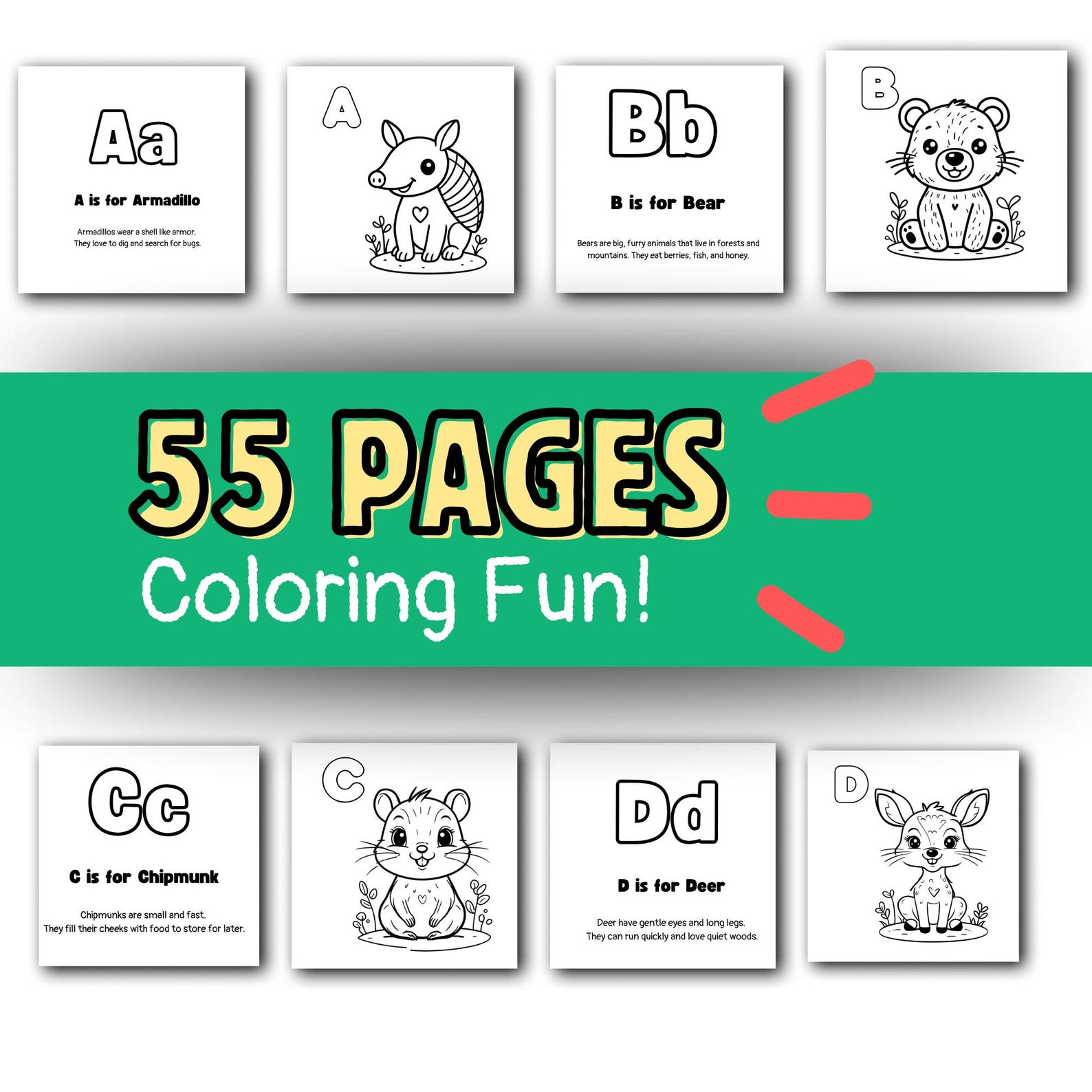 ABC Animal Coloring Pages for Kids – 55 Page Pdf | A-Z Animals | 8.5"x8 ...