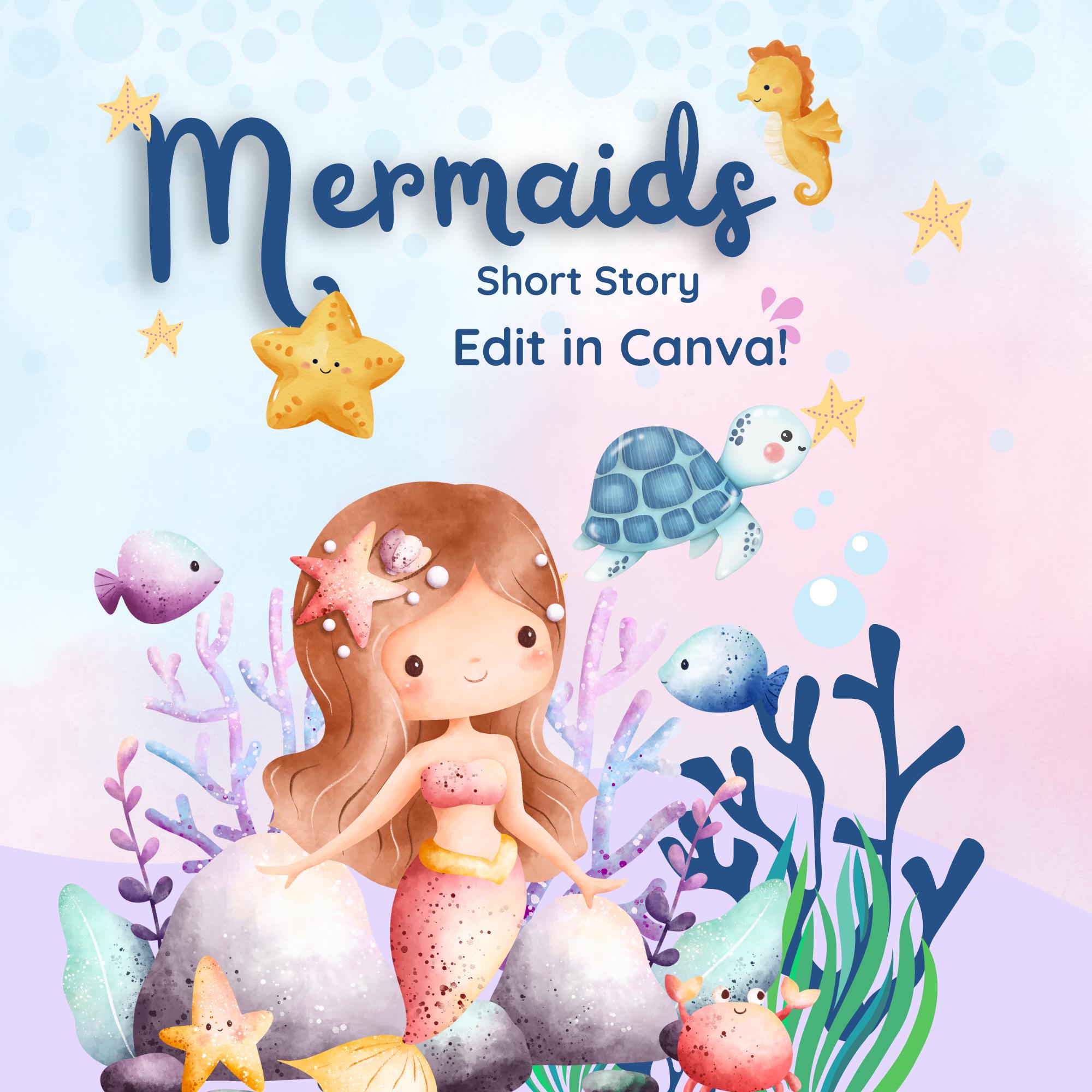 Editable Kids Mermaid Book Canva Template | DIY Children's Storybook ...