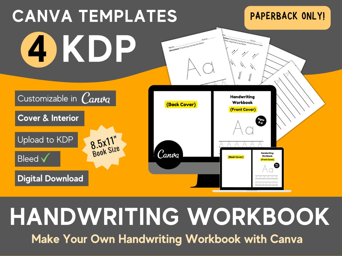 Handwriting Worksheet Edible Canva Templates for Kids | Upload to ...