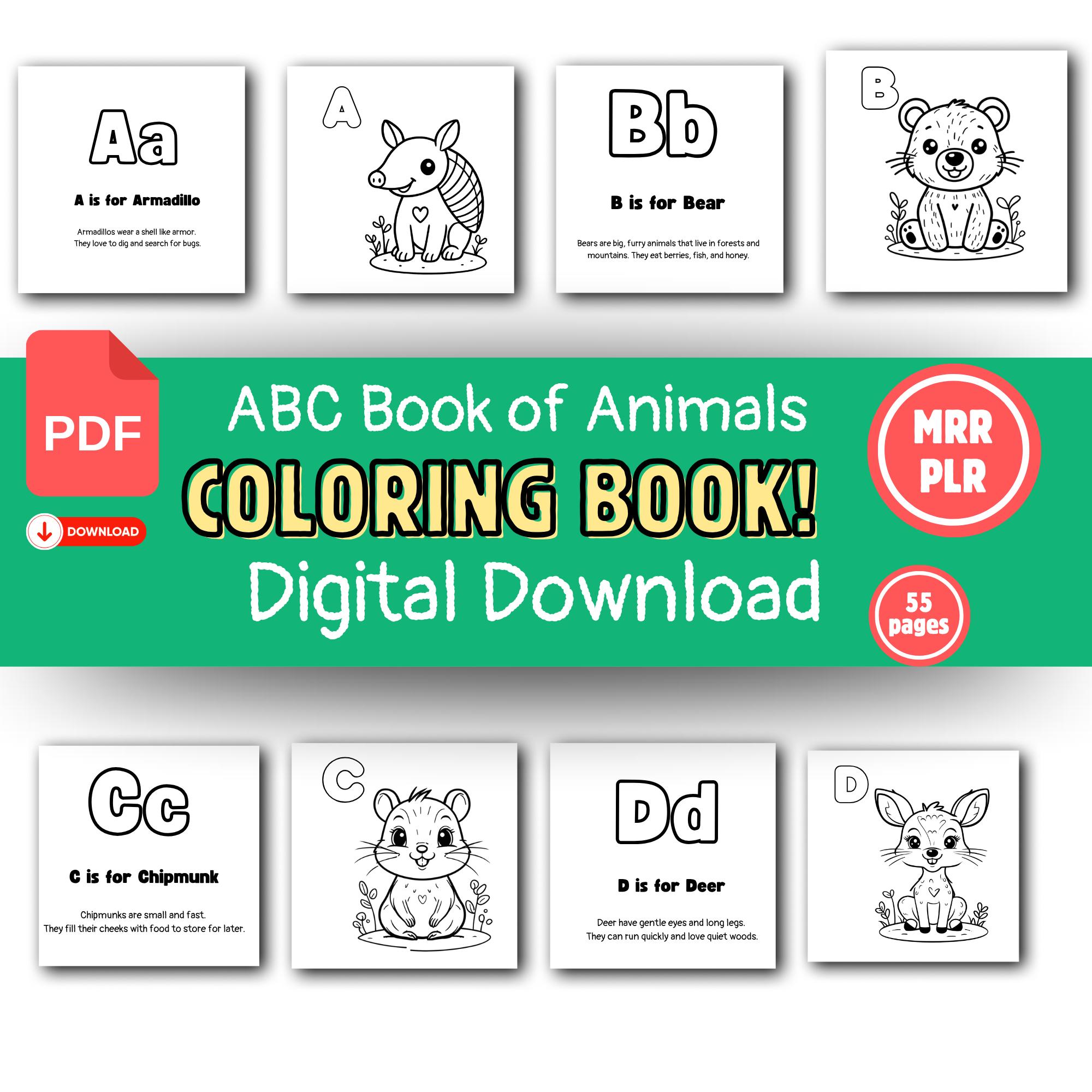 ABC Animal Coloring Pages for Kids – 55 Page Pdf | A-Z Animals | 8.5"x8 ...