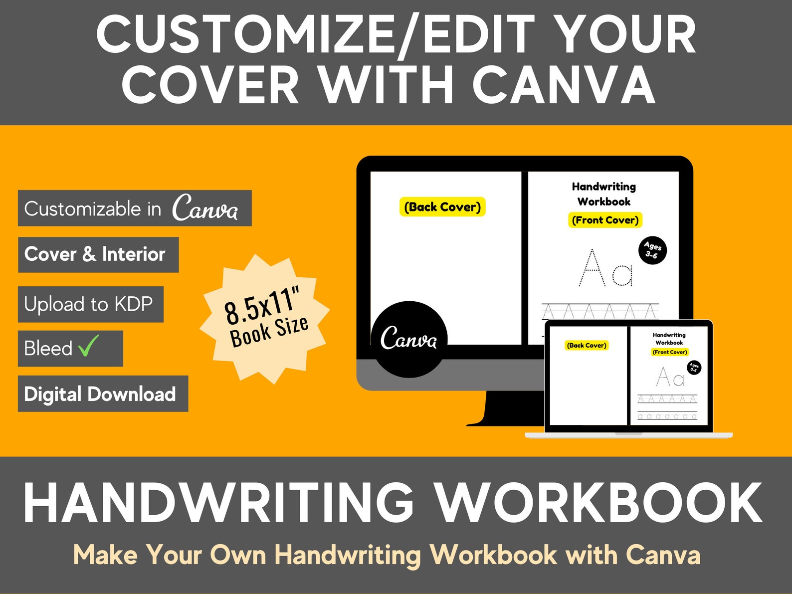 Handwriting Worksheet Edible Canva Templates for Kids | Upload to ...