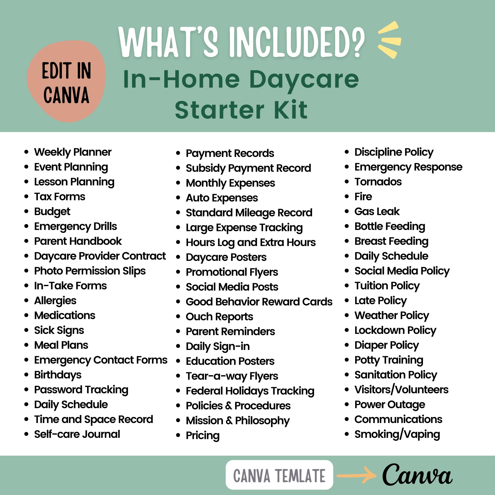 In-home Daycare Starter Kit | Childcare Forms | Daycare Contracts ...