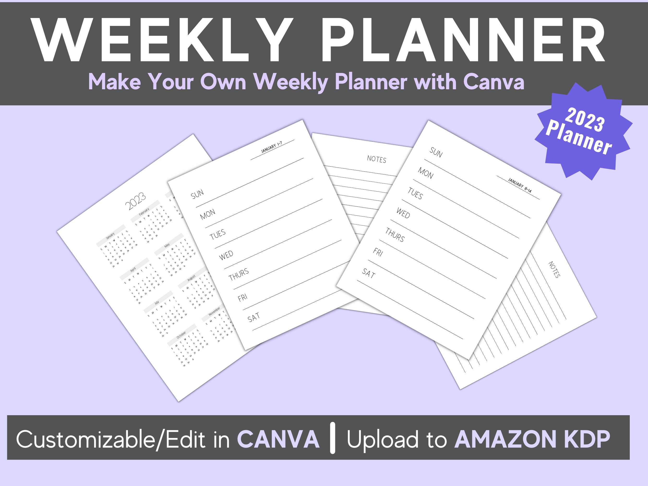 Weekly Planner Template for Amazon KDP | 2023 Calendar | Printable ...