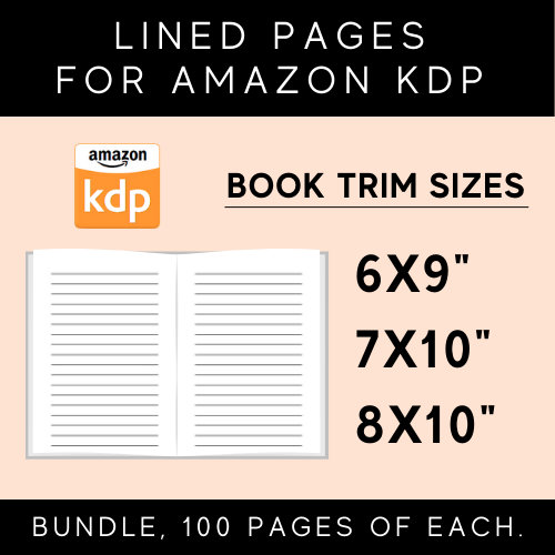 Lined Pages for Low Content Books Bundle 6x9, 7x10, and 8x10 Inches 100 ...