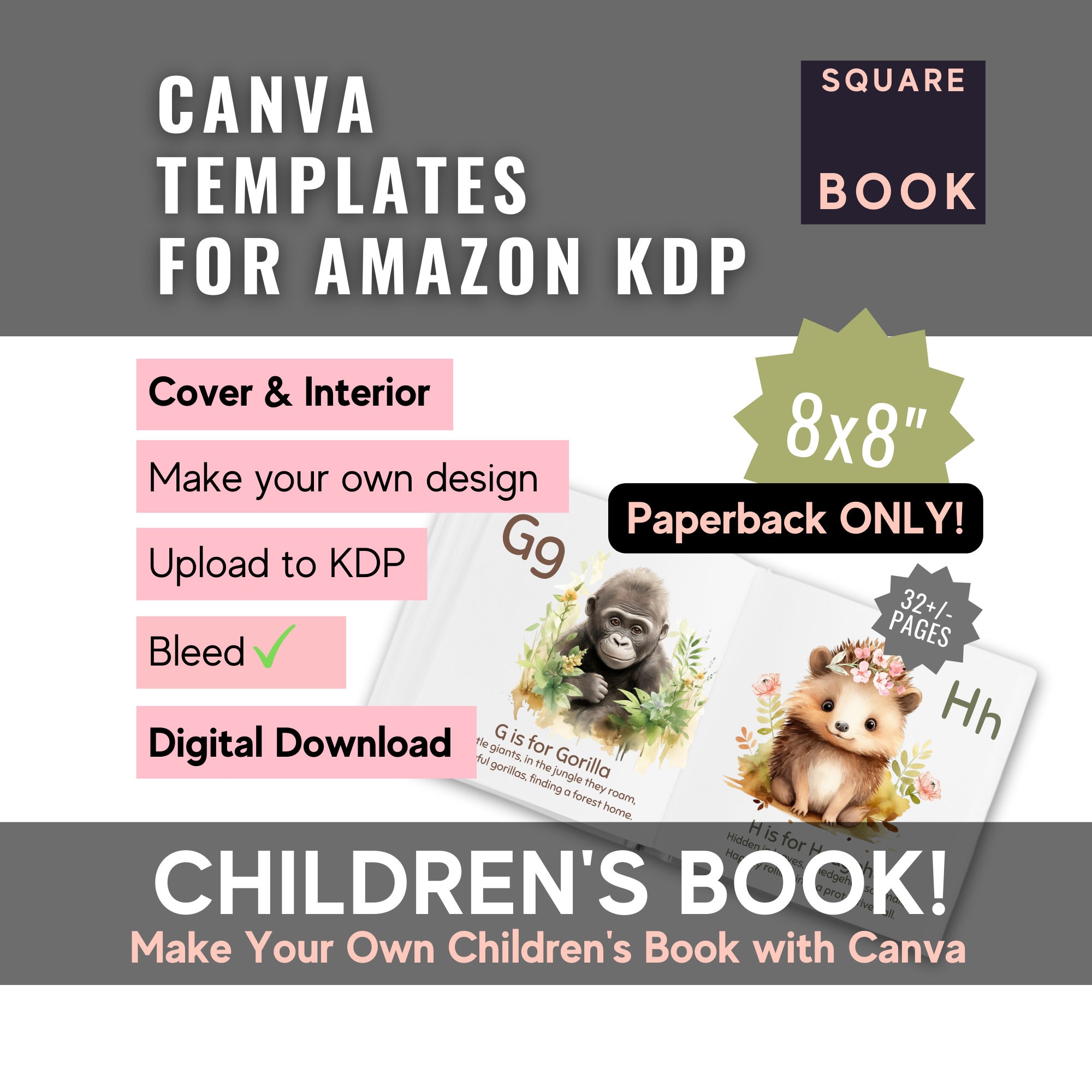 Children's Picture Book Canva Template for Amazon KDP | 8x8" Edible ...