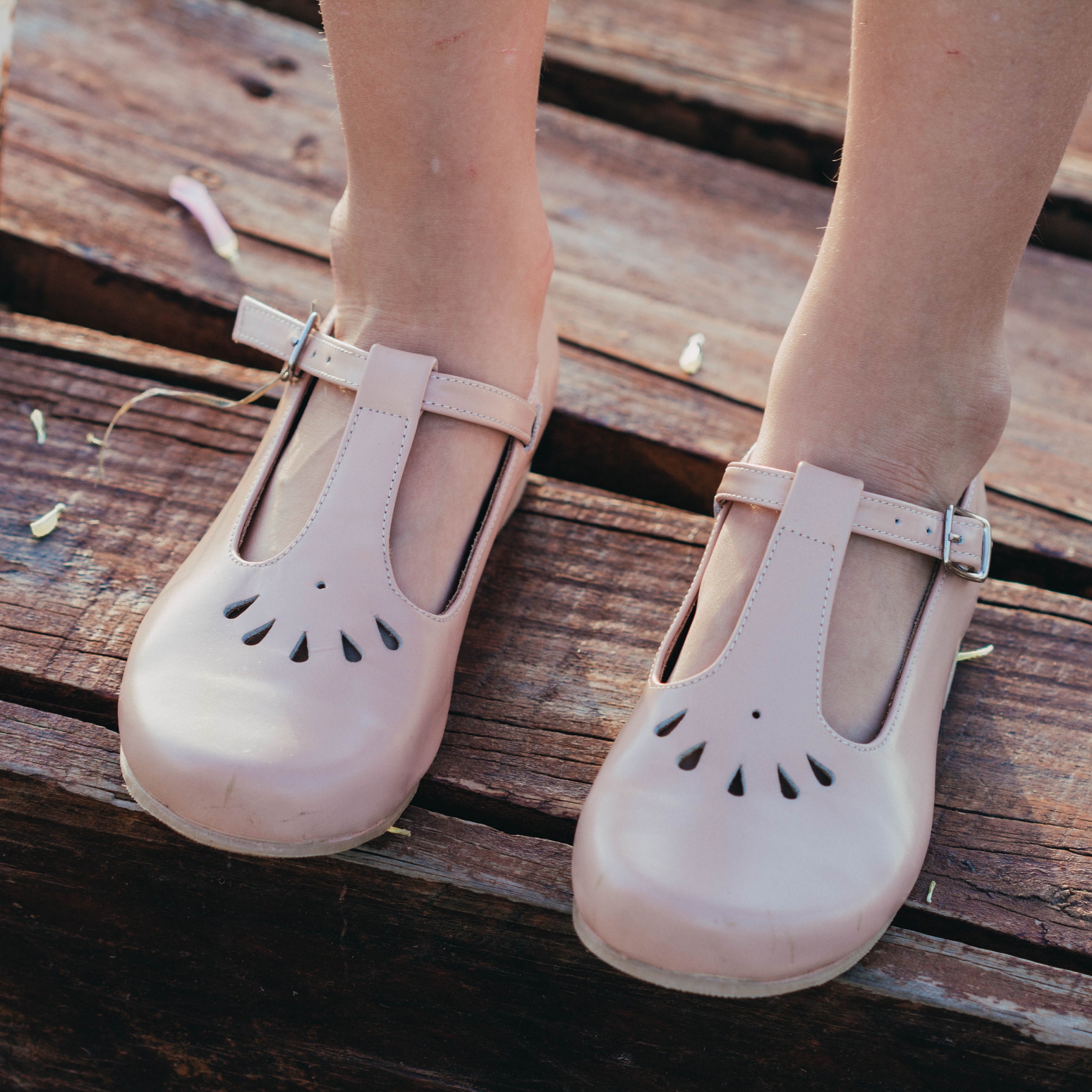 Pink Leather Mary Jane T-bar Shoes for Little Girls, Moccasin Shoes T ...