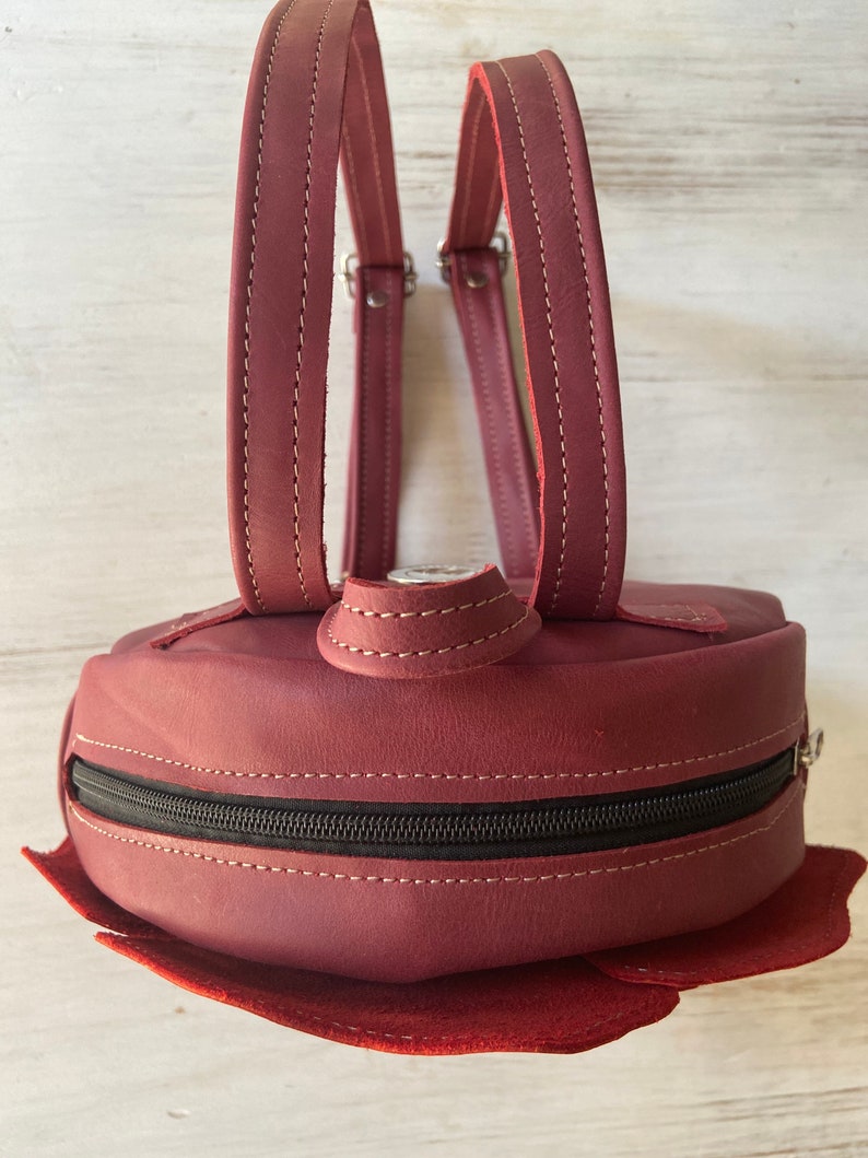 Red Toddler Backpack With Poppy Shaped, Children Leather Backpack for ...