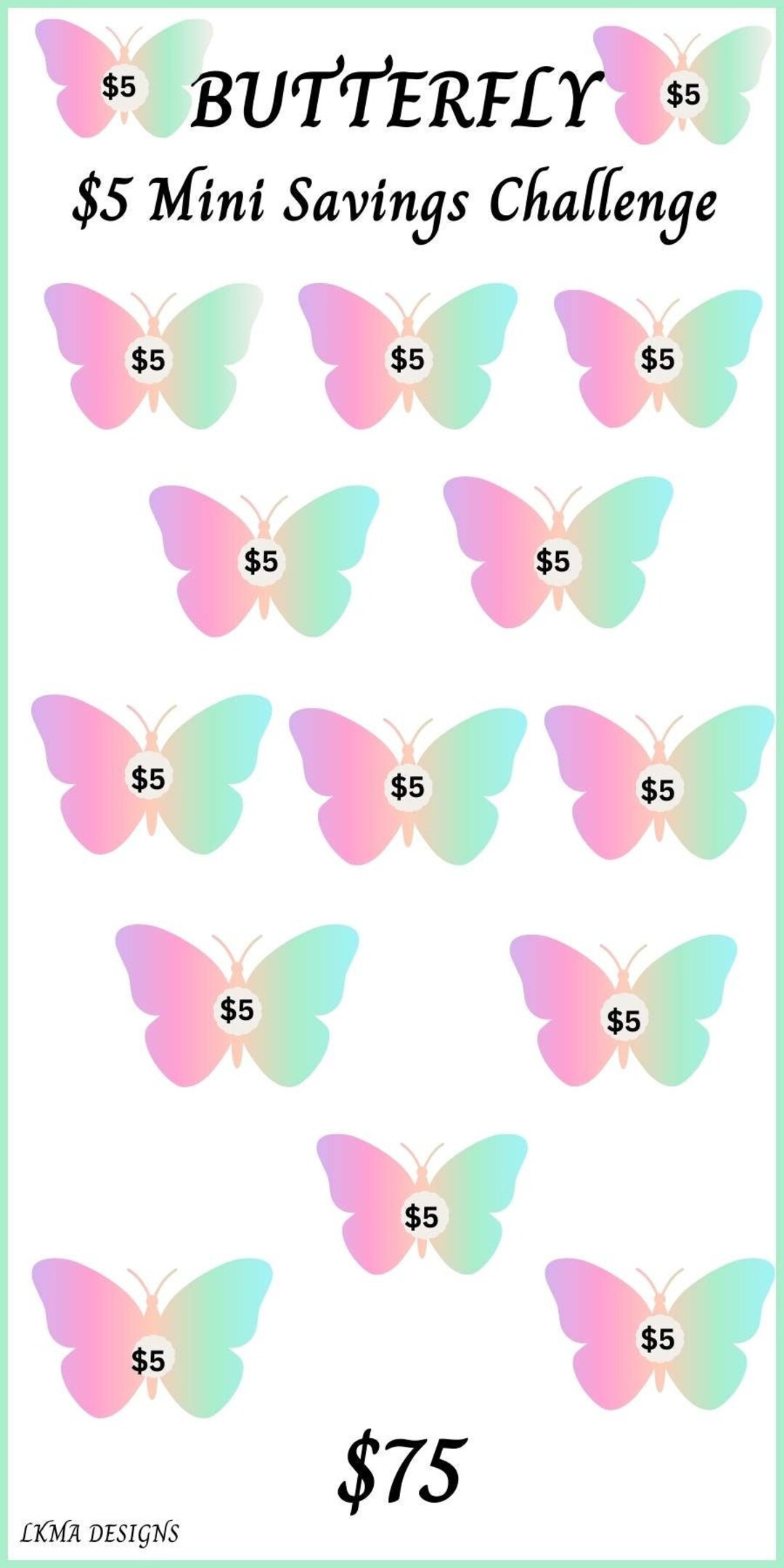 A6 Butterfly Savings Challenge - Etsy