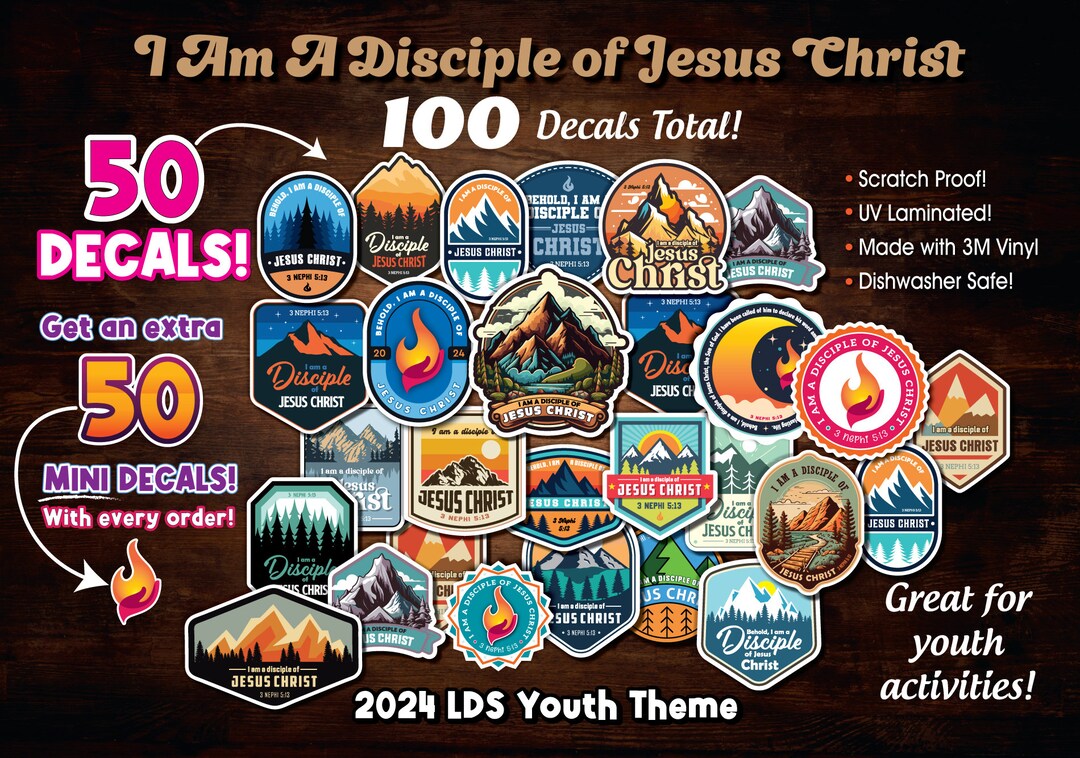 100 Decals 50 3x3 & 50 Mini Flame 1x1.5 2024 Youth LDS Theme ...