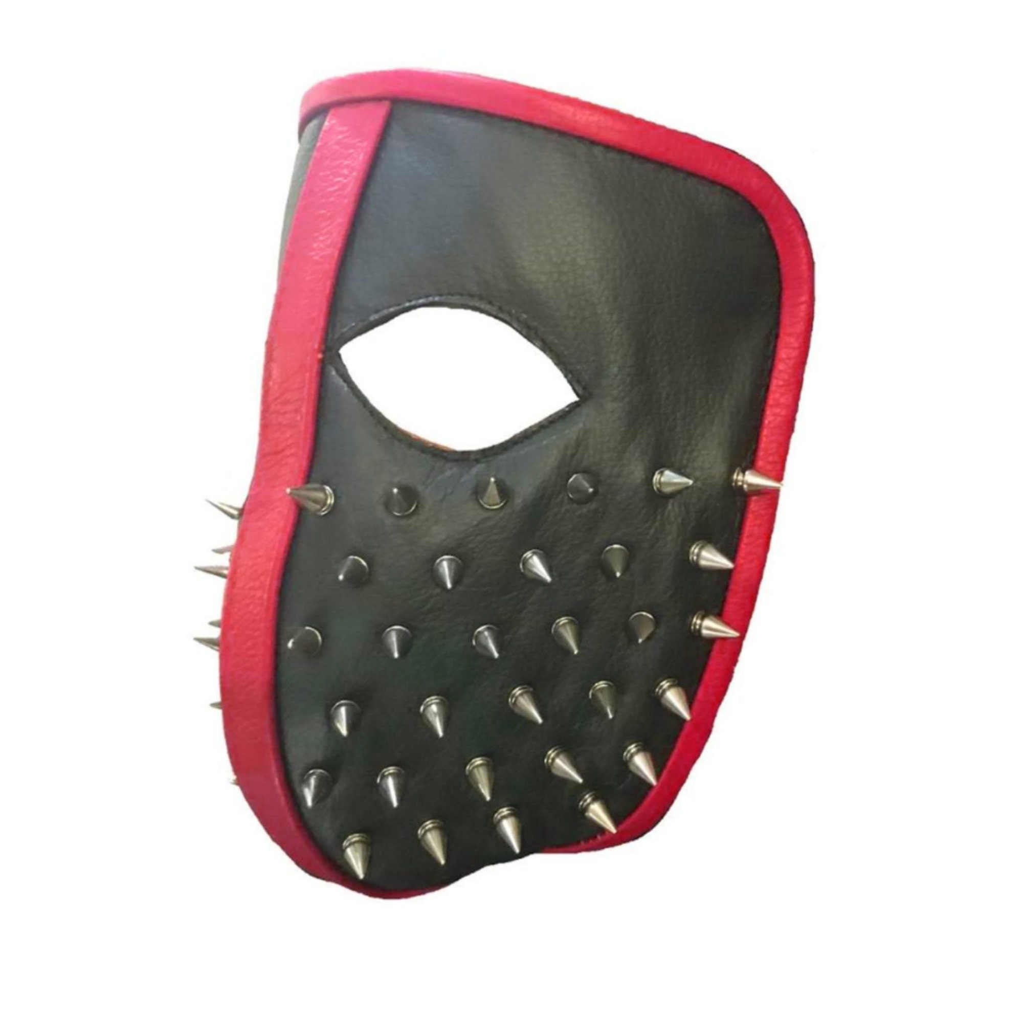 Men Punk Biker Genuine Leather Full Face Spike Mask Masquerade Black ...