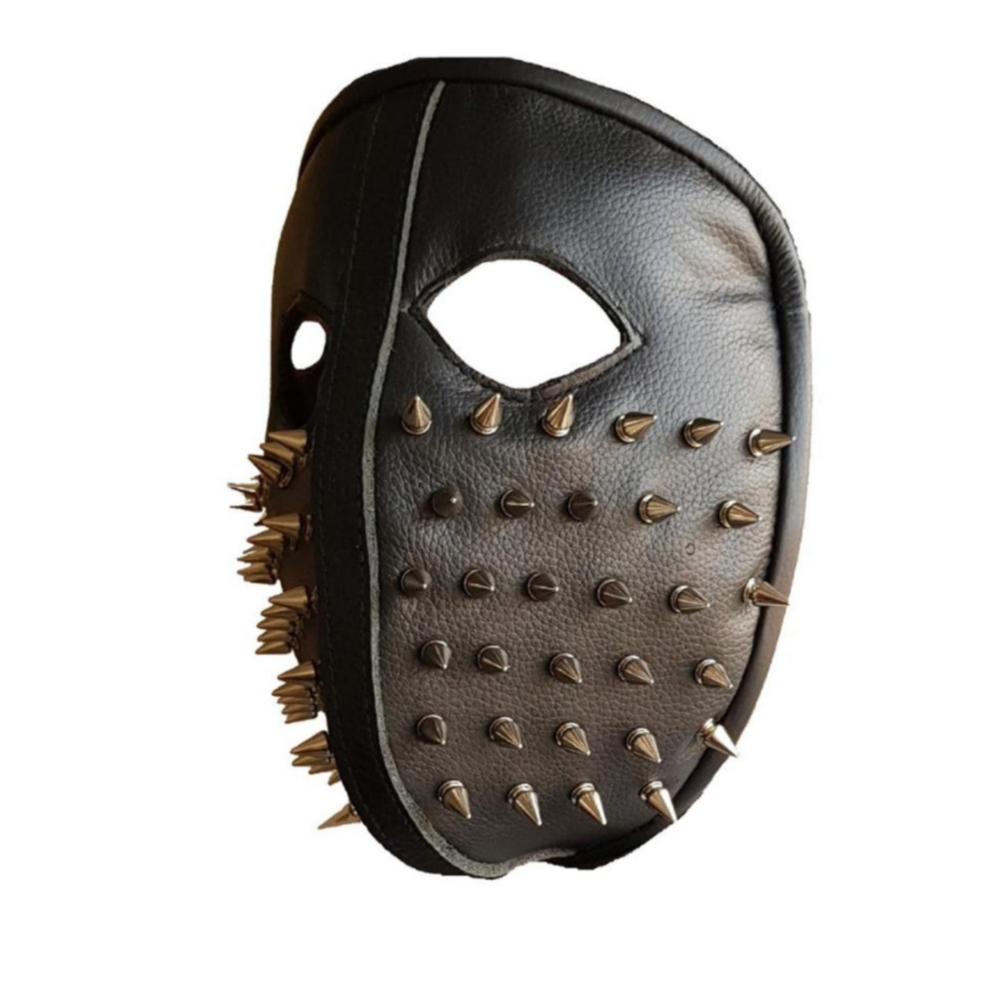 Men Punk Biker Genuine Leather Full Face Spike Mask Masquerade Black ...