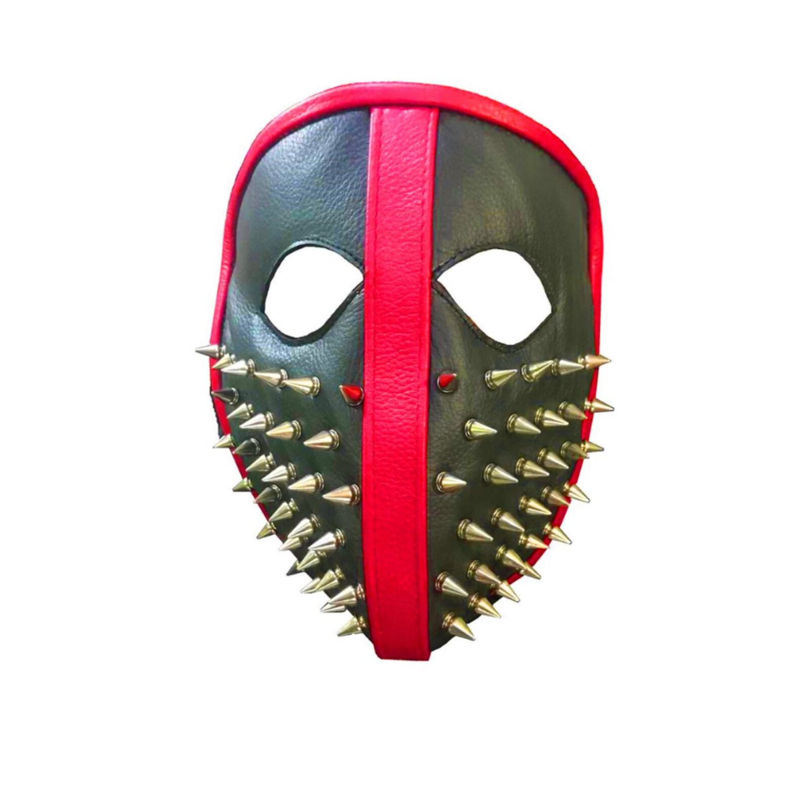 Men Punk Biker Genuine Leather Full Face Spike Mask Masquerade Black ...
