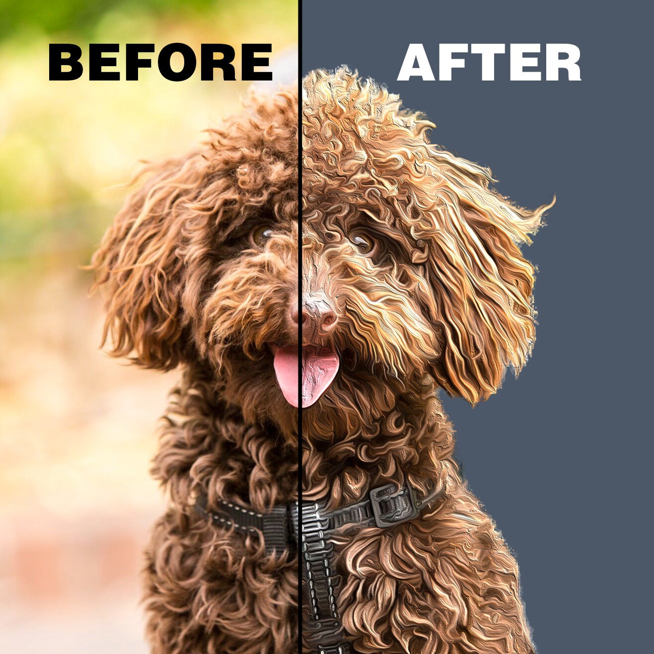 Digital Custom Pet Portrait With Paw Print, Pet Memorial Portrait From ...