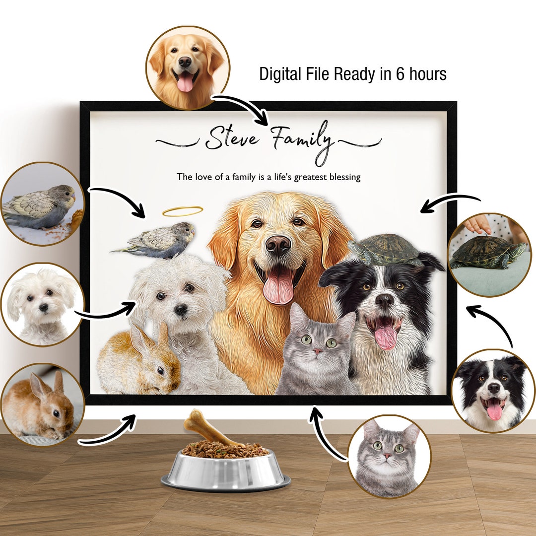 Custom Pet Portrait Digital File, Pet Memorial Portrait From Photo, Dog ...