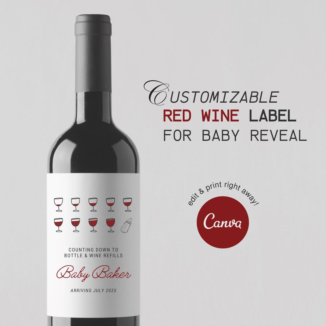 Pregnancy Announcement Wine Label | Red Wine Label Pregnancy ...