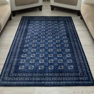 Navy Blue Rug 8x10, Pattern With an Aged Look Rug 8x10, Heriz Rug ...