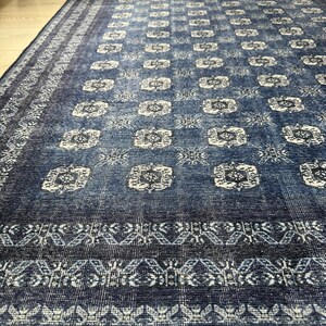 Navy Blue Rug 8x10, Pattern With an Aged Look Rug 8x10, Heriz Rug ...