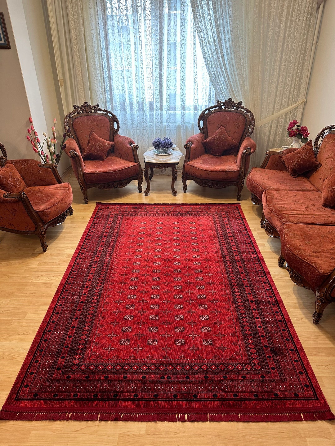 Afghan Red Woven Rug: Oriental Bohemian Style (200x300 Cm) - Etsy
