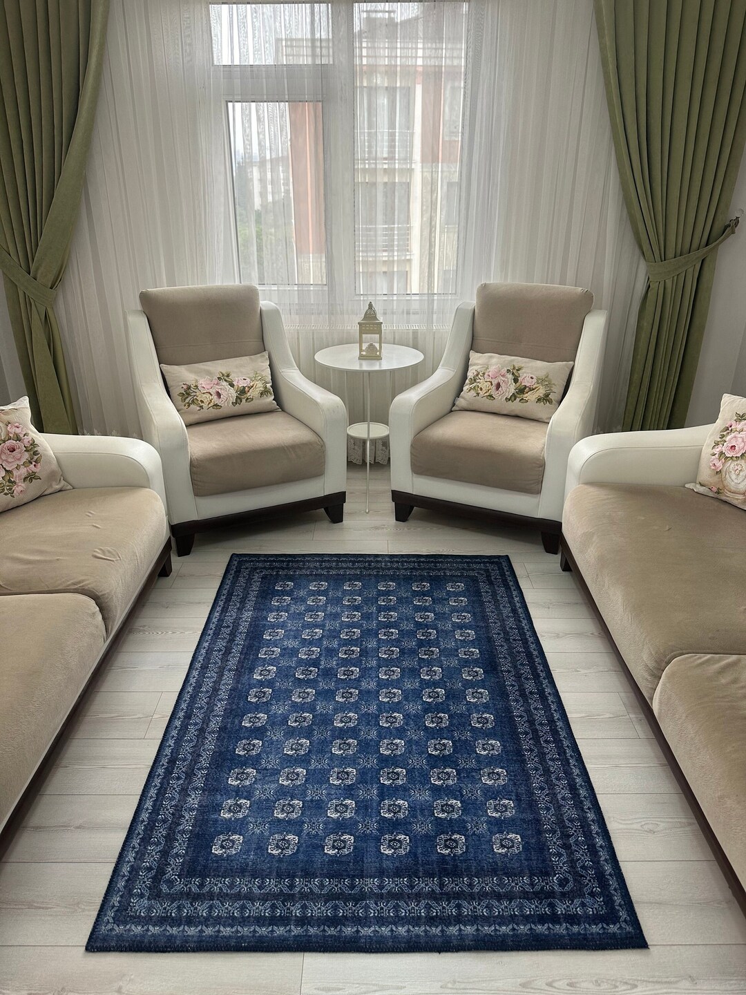 Navy Blue Rug 8x10, Pattern With an Aged Look Rug 8x10, Heriz Rug ...