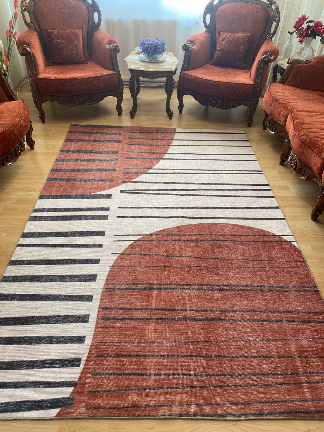 Contemporary Rug 8x10, Modern Area Rug, Geometric Kilim Rug, Groovy Rug ...
