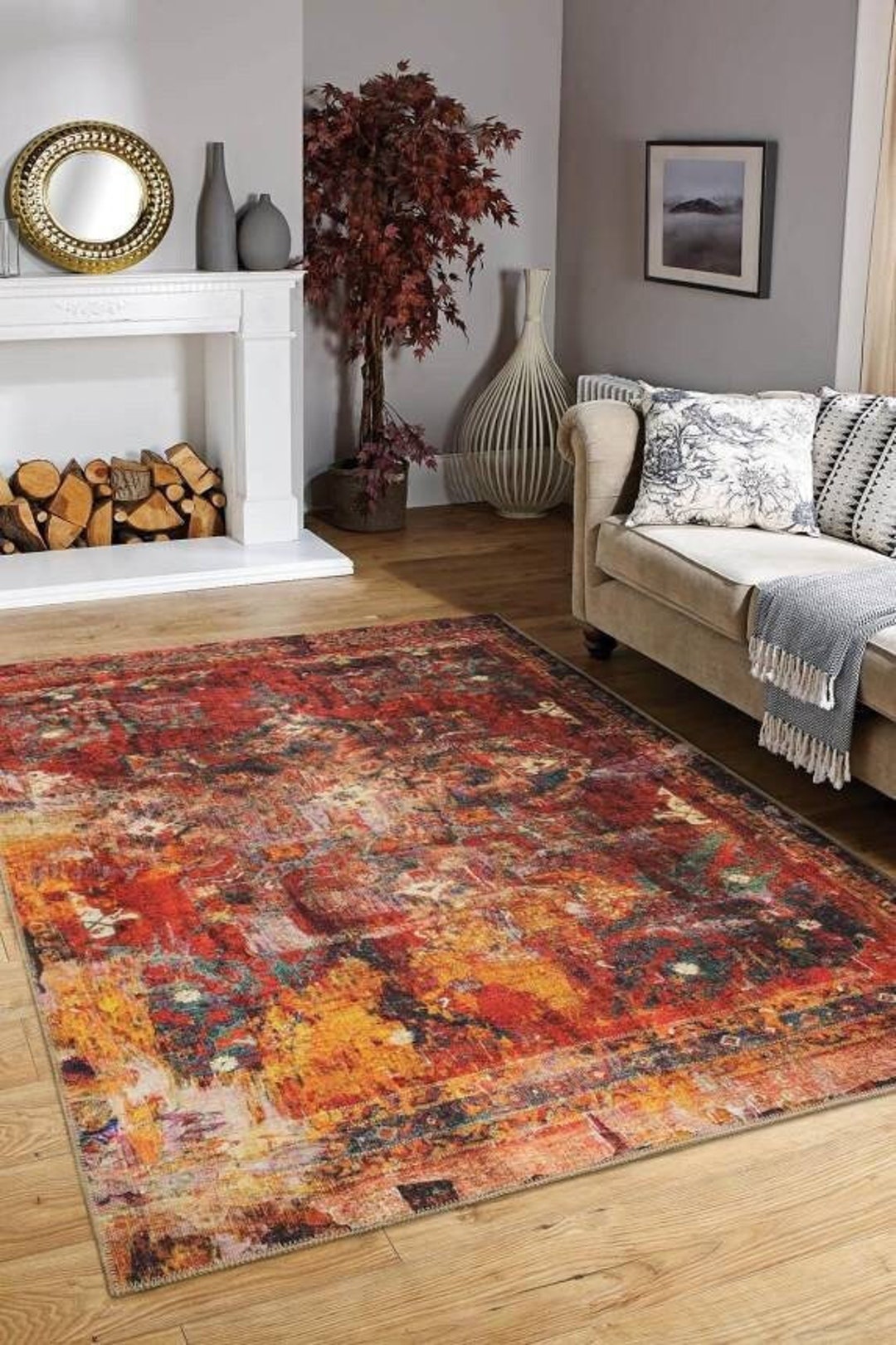 Modern Colorful Rug 8x10, Rug 8x10, Colorful Rug, Terracotta Boho Rug ...