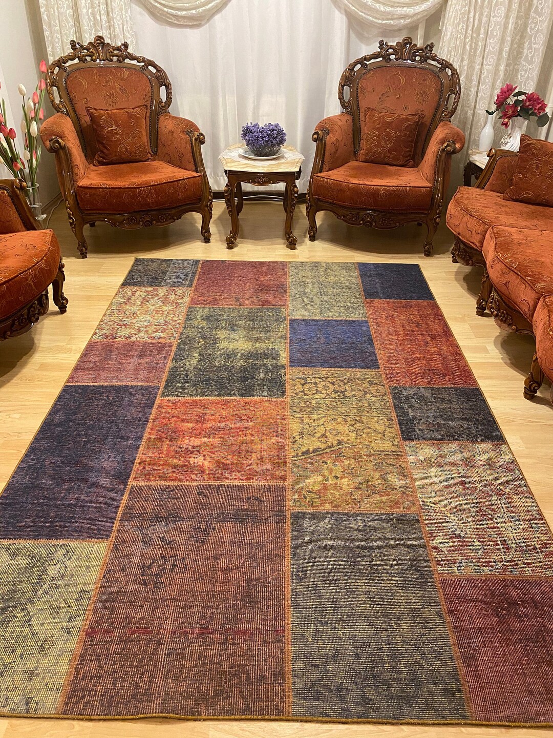 Multicolor Patchwork Rug, Modern Kilim Rug 8x10, Colorful Kilim Rug ...