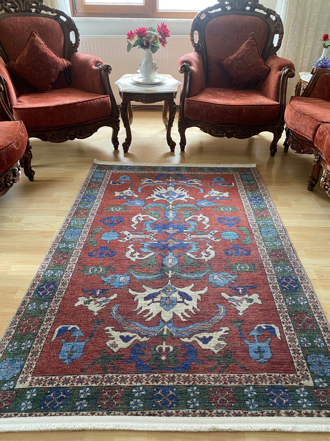 Red Green Kilim Rug, Persian Patterned Rug 8x10, Oriental Nomodic ...