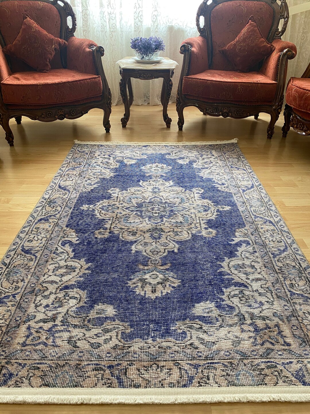 Navy Blue Vintage Rug, Oriental Persian Patterned Rug 8x10, Rugs for ...