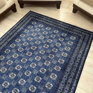 Navy Blue Rug 8x10, Pattern With an Aged Look Rug 8x10, Heriz Rug ...