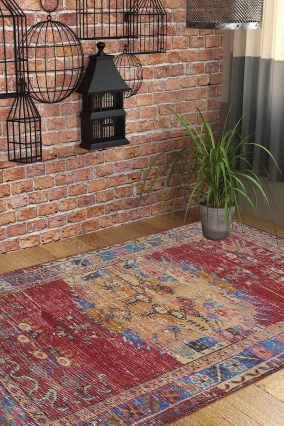 Red Vintage Rug 8x10, Ethnic Pattern Red Kilim Rug 8x10, Oriental Red ...