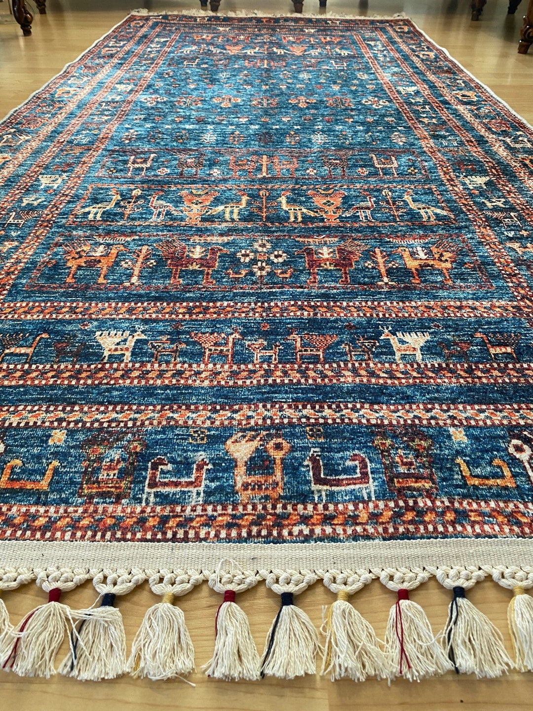 Blue Persian Rug 8x10, Blue Kilim Rug 8x10, Oriental Vintage Blue Rug ...