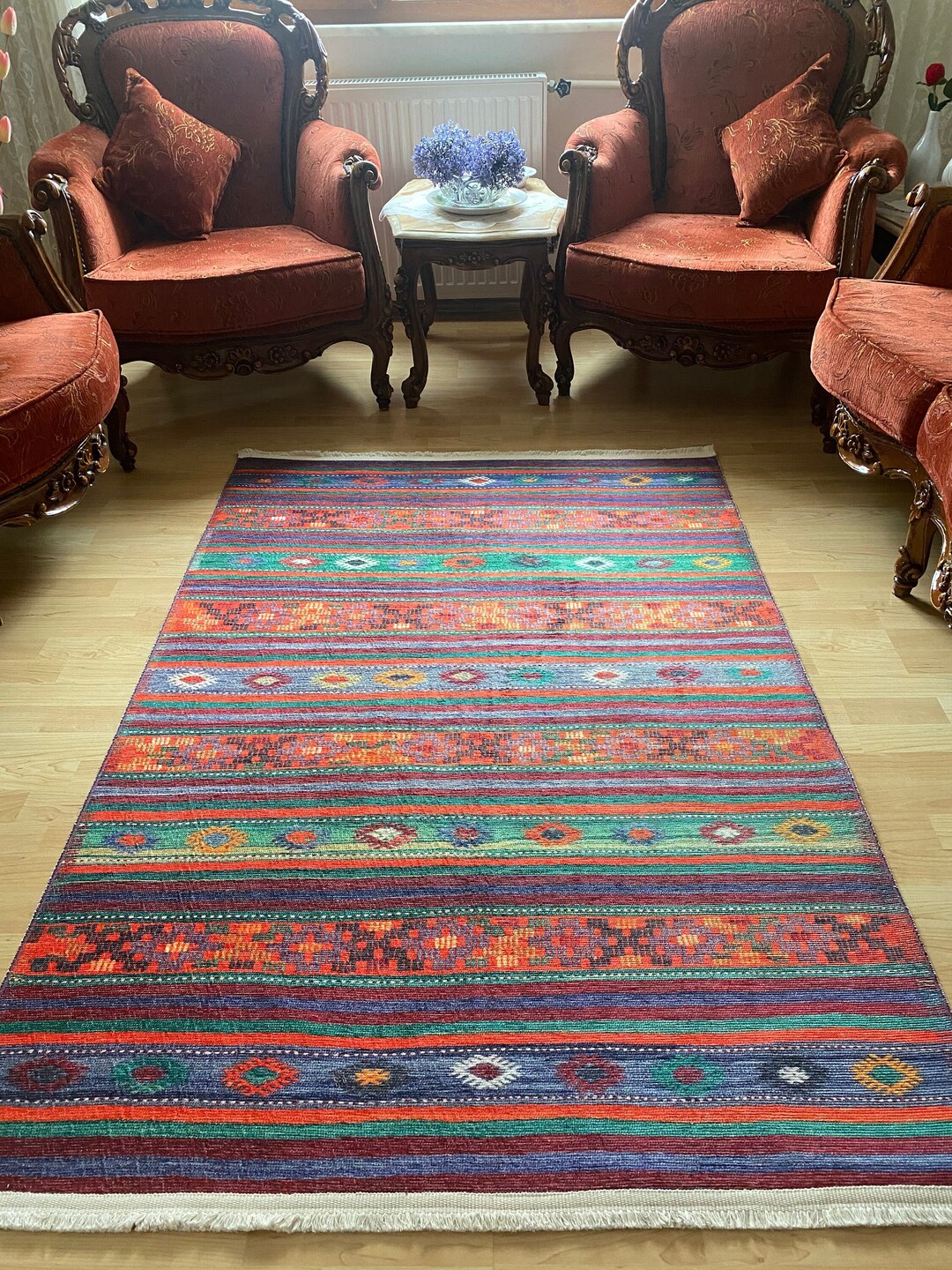 Colorful Area Rug 8x10, Turkish Rug 8x10, Kilim 8x10, Blue Rug 8x10 ...